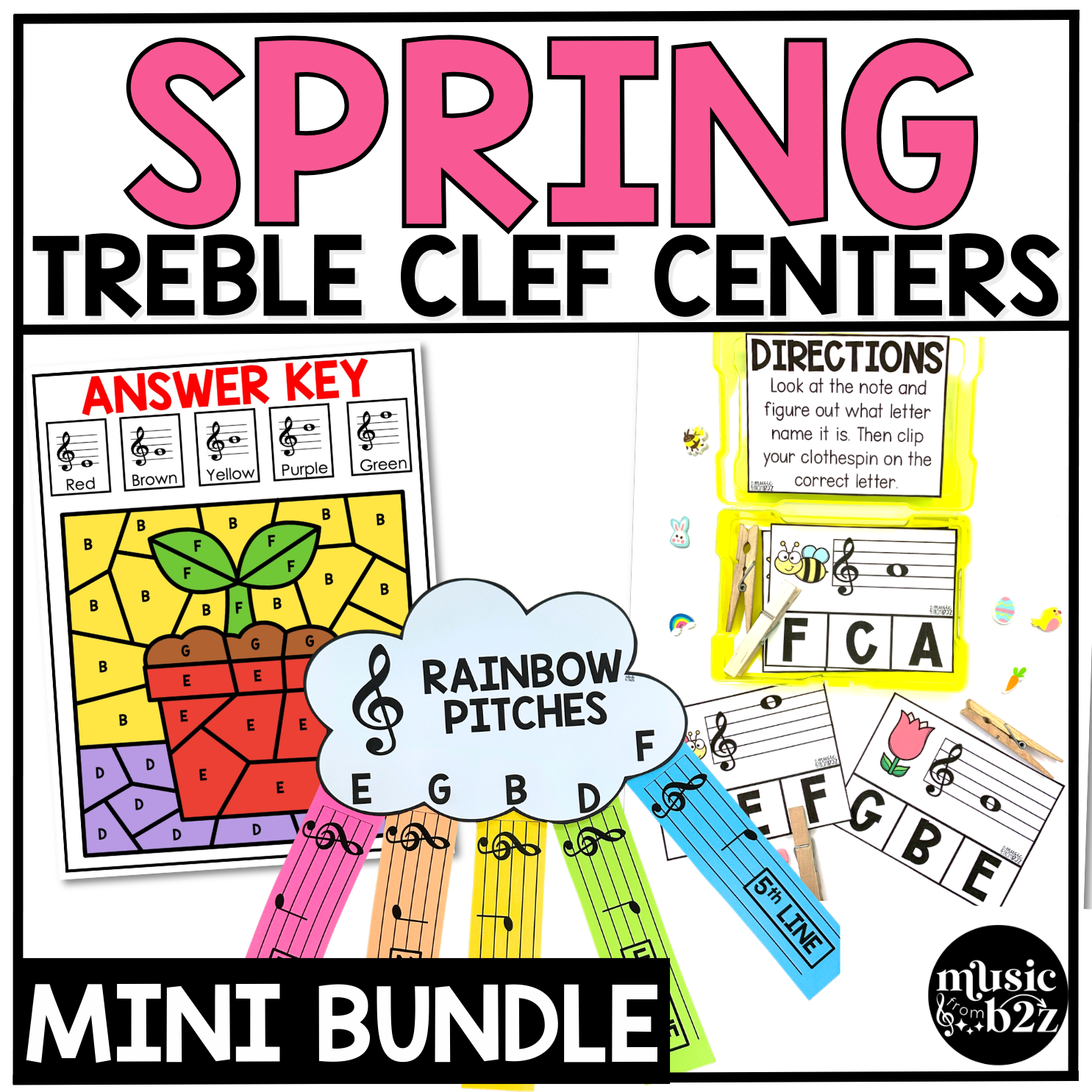 Spring Music Centers BUNDLE Spring Treble Clef Worksheets Music Games ...