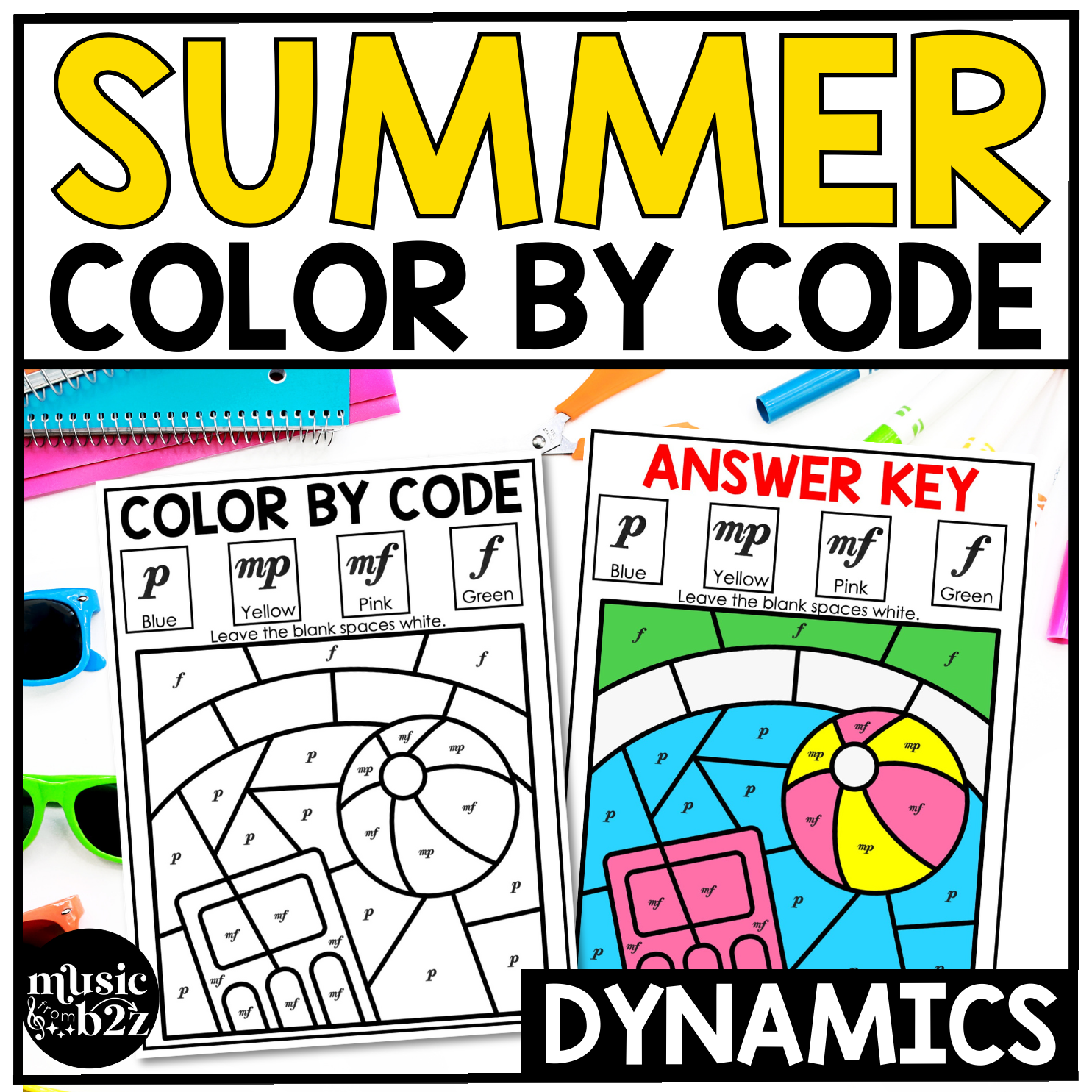 Summer Music Coloring Pages Color by Note Summer Music Worksheets Dyna ...