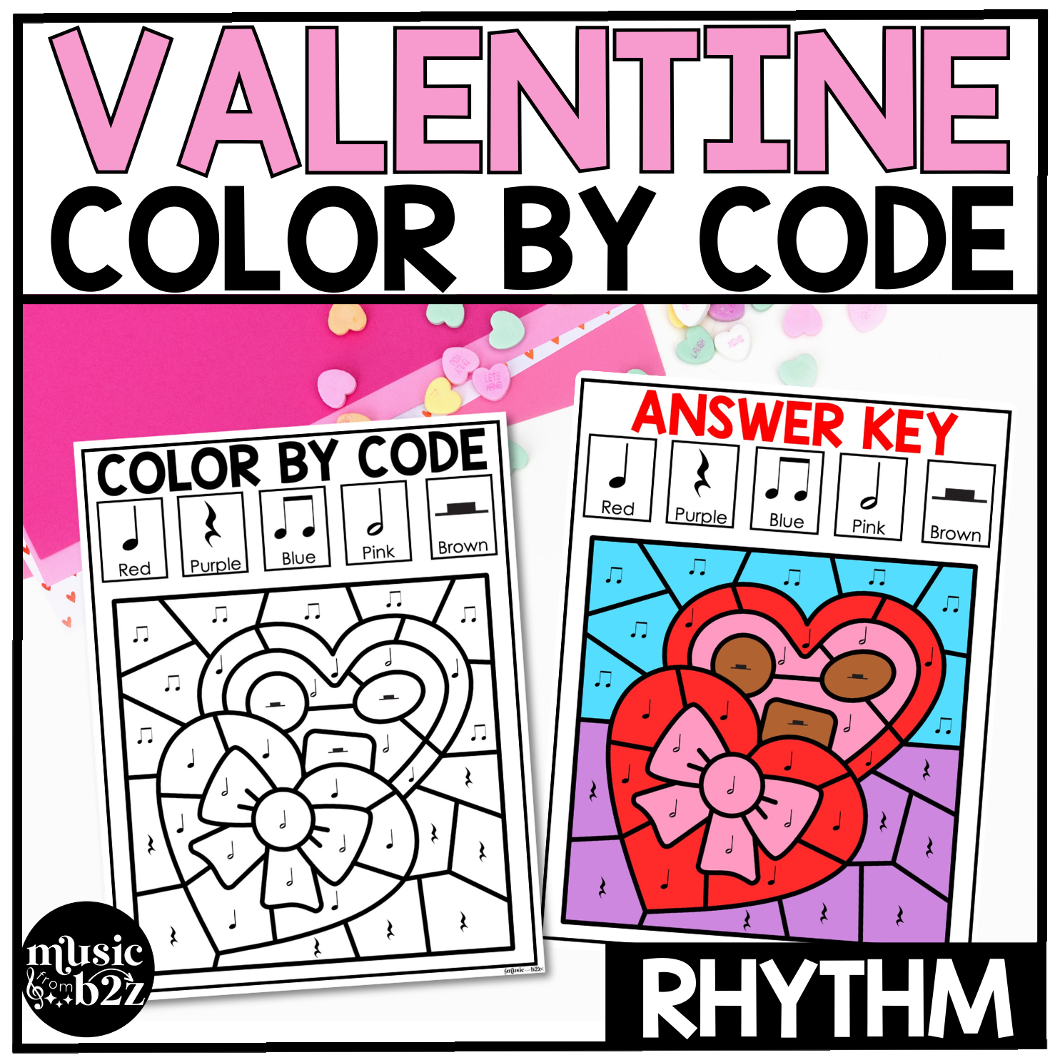 Valentine's Day Music Coloring Pages Rhythm Worksheets Music Color by ...