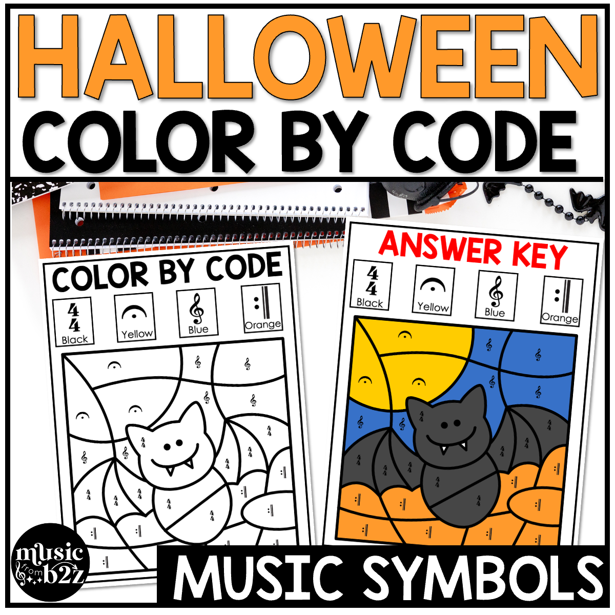 Halloween Music Coloring Color by Note Halloween Music Worksheets Musi ...