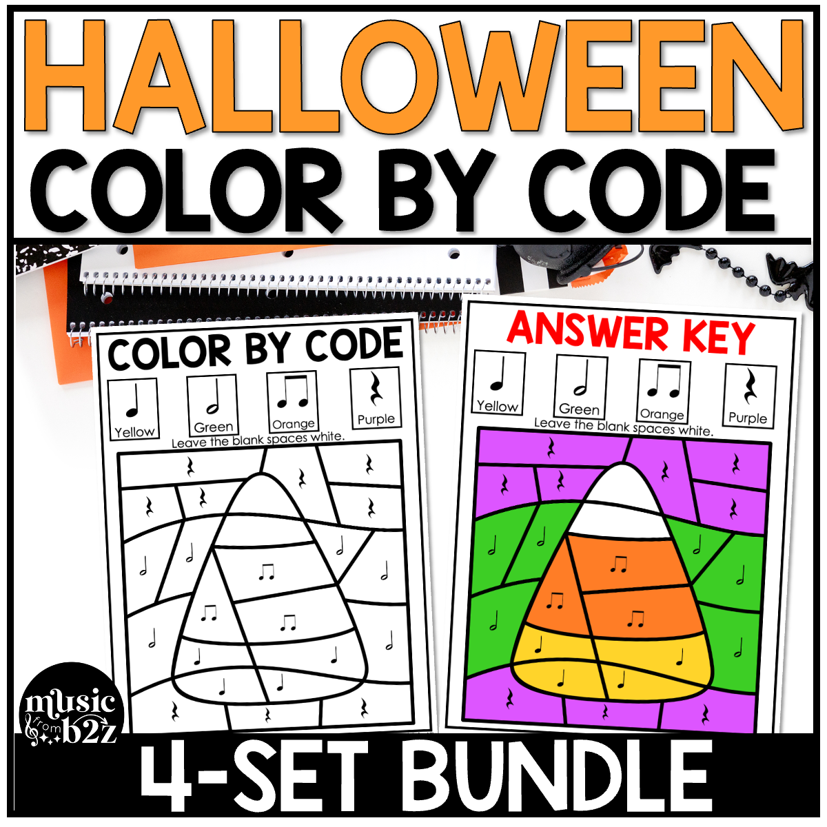 Halloween Music Coloring BUNDLE Color by Note Halloween Music Workshee ...